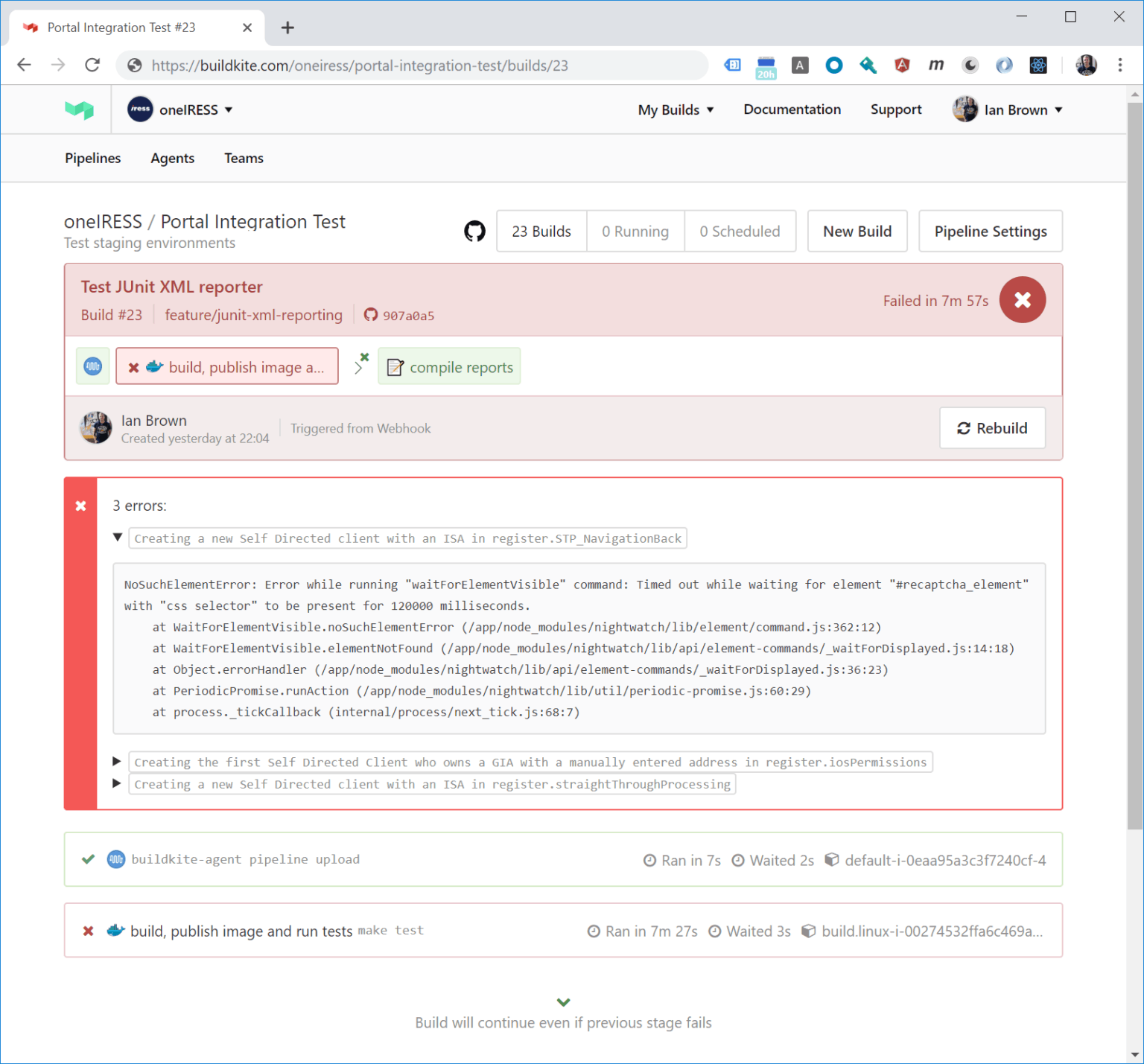 BuildKite and Nightwatch.js: Error reporting in build log – Ian Brown